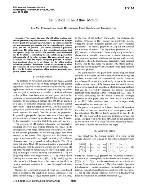 Pdf Estimation Of An Affine Motion