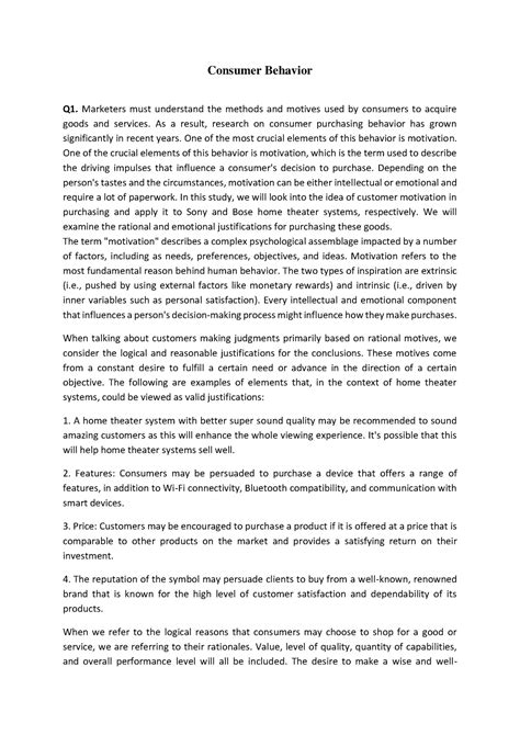 Questionnaire Format For Consumer Behaviour