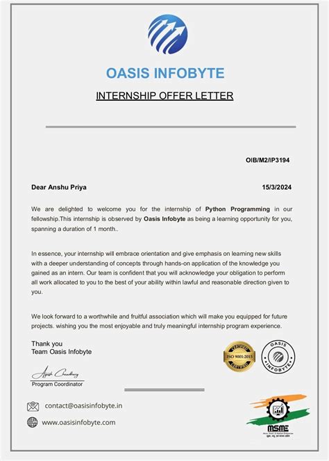 Anshu Priya On Linkedin Python Oasisinfobyte Pythonintern Aimodel