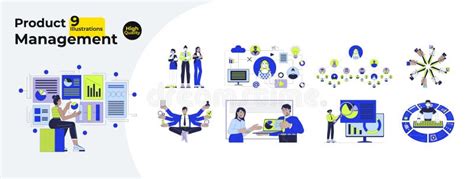 Product Management Workflow Cartoon Flat Illustrations Mega Bundle