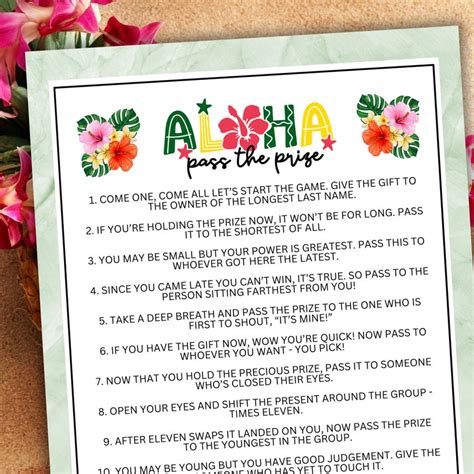 Hawaiian Luau Pass The Prize Game Aloha Tiki Party Digital Download