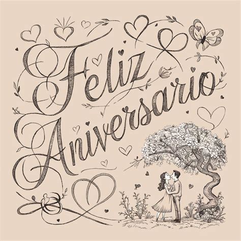 Un Cartel Para Un Feliz Aniversario Con Una Pareja Besándose Y Un árbol