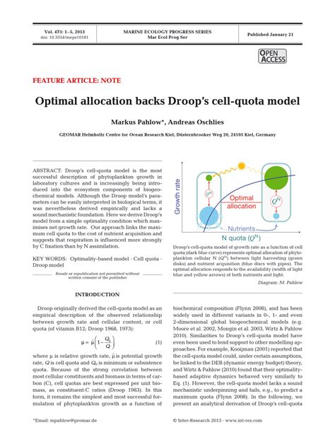 Pdf Optimal Allocation Backs Droops Cell Quota Model