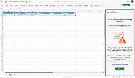 update to the new solution for syncing forms responses to excel