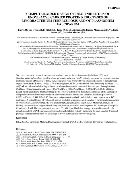 Pdf Computer Aided Design Of Dual Inhibitors Of Enoyl Acyl Carrier Protein Reductases Of