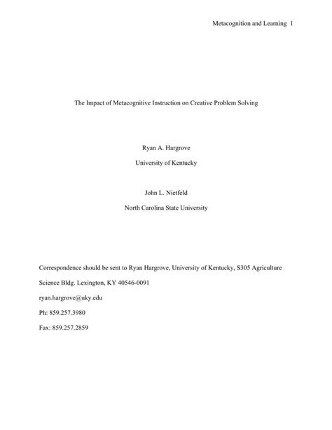 Pdf Metacognition And Learning 1 The Impact Of Metacognitive Impact Of · The Impact Of