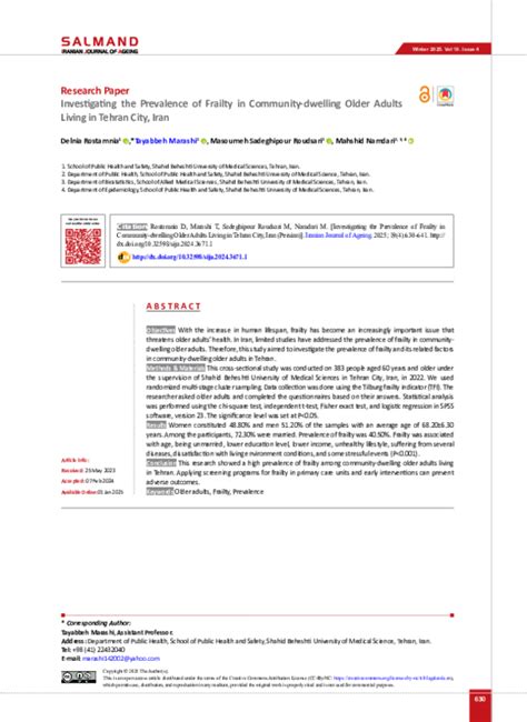 Pdf Investigating The Prevalence Of Frailty In Community Dwelling Older Adults Living In