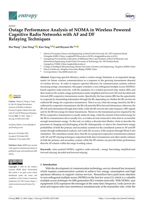 Pdf Outage Performance Analysis Of Noma In Wireless Powered Cognitive