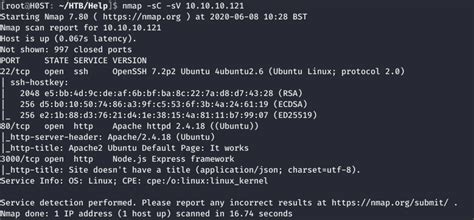 Hackthebox — Help — Writeup Nmap Scan The Host 101010121 And We