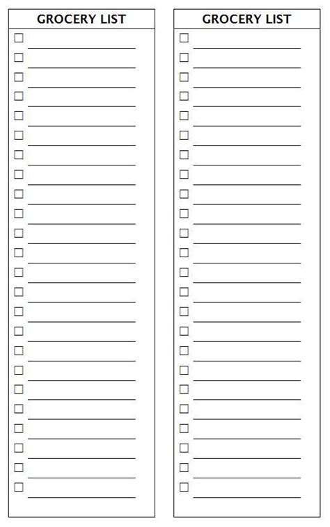 Word Grocery List Template