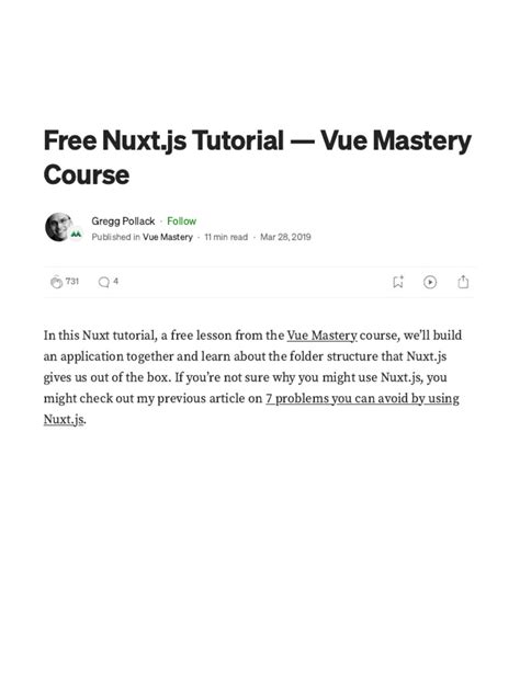 Free Nuxt Js Tutorial Vue Mastery Course Pdf Web Development Computing