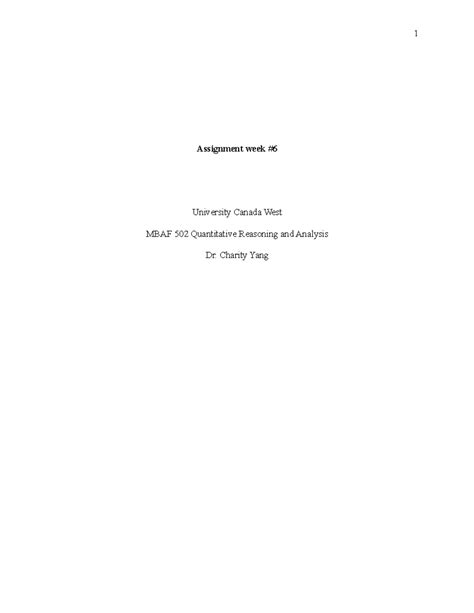 Week 6 Assignment 1 Assignment Week University Canada West Mbaf 502