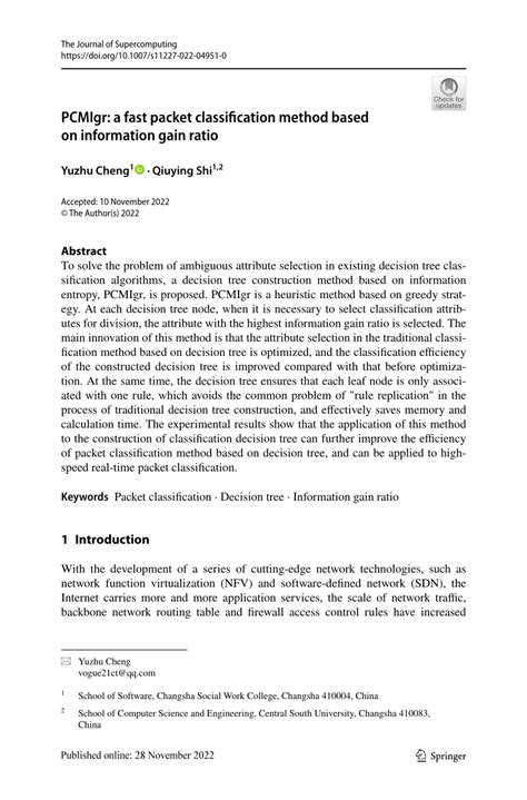 Pdf Pcmigr A Fast Packet Classification Method Based On Information