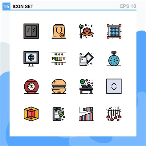 Set Of 16 Vector Flat Color Filled Lines On Grid For Internet Layout