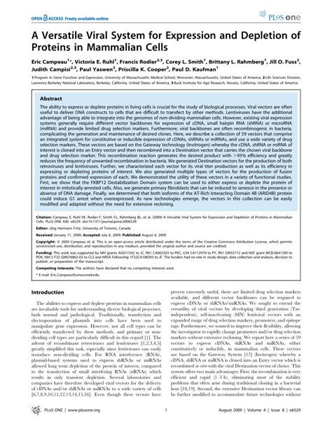Pdf A Versatile Viral System For Expression And Depletion Of Proteins