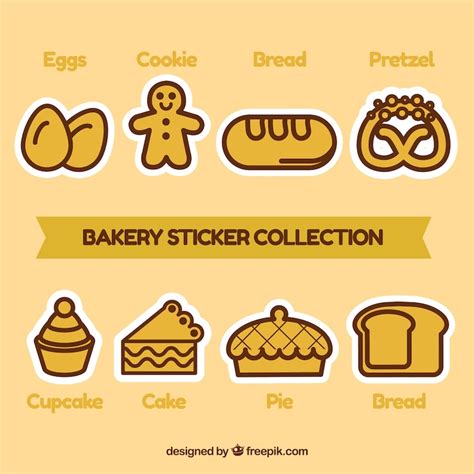 평면 스타일의 베이커리 스티커 컬렉션 무료 벡터