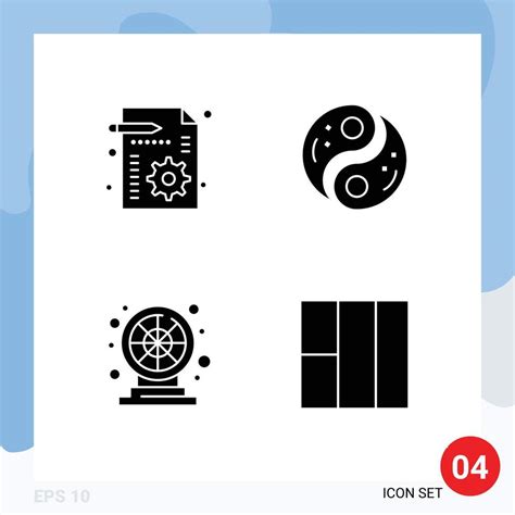 4 universal solid glyph signs symbols of business wheel setting unity