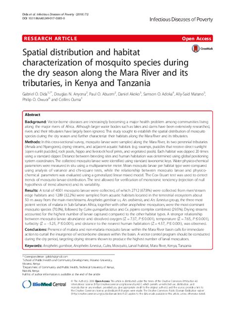 Pdf Spatial Distribution And Habitat Characterization Of Mosquito Species Pdf