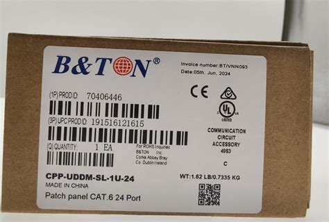Patch Panel Cat6 UTP 24 cổng BTON ID 70406446 CÔNG TY TNHH CÔNG NGHỆ THƯƠNG MẠI VIỄN
