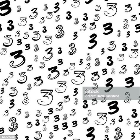 3 3 손으로 그린 숫자 요소와 벡터 원활한 패턴 멤피스 기하학적 윤곽 트렌디 한 현대적인 스타일 0명에 대한 스톡 벡터 아트 및 기타 이미지 Istock