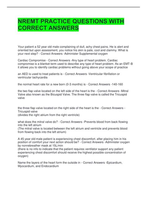 Nremt Practice Questions With Correct Answers Nremt Stuvia Us