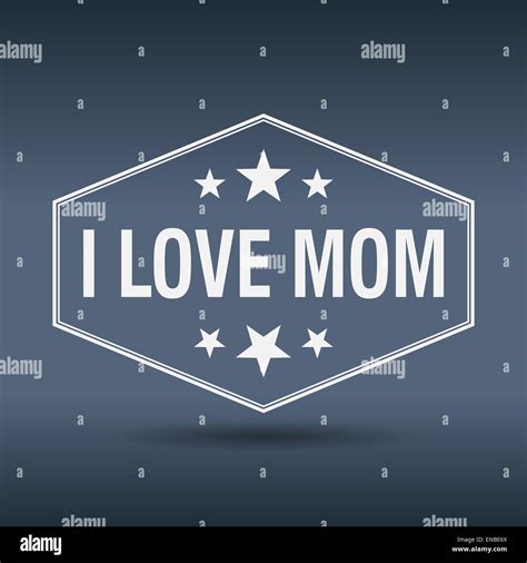 i love mom hexagonal white vintage retro style label Stock Photo - Alamy