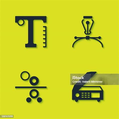 인쇄기와 만년필 펜촉 아이콘의 텍스트 스캐너 종이 롤을 설정합니다 벡터 Cmyk에 대한 스톡 벡터 아트 및 기타 이미지 Cmyk 건강관리와 의술 검은색 Istock