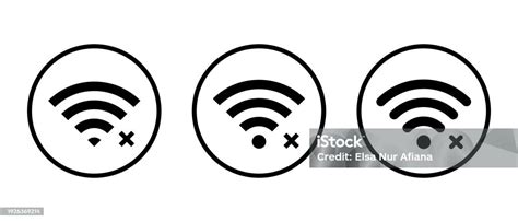Disconnect Wifi Icon Set On Circle Line Lost Wireless Connection Symbol