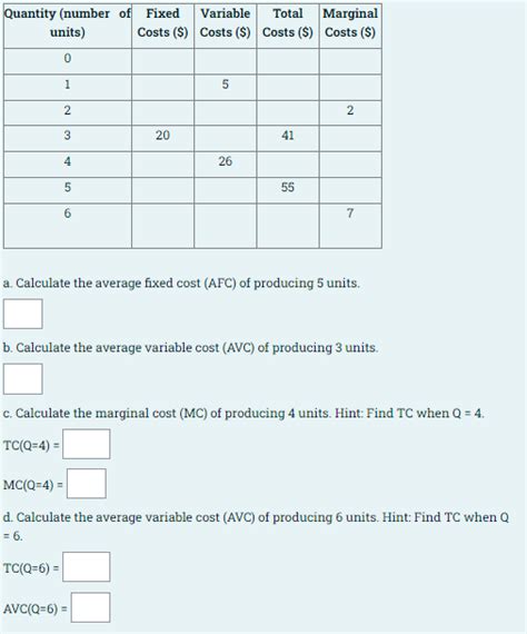 Solved Quantity Number Of Fixed Variable Total Marginal