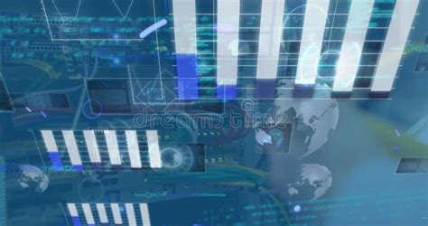 Image Of Abstract Shapes And Data Processing Over Mid Section Of