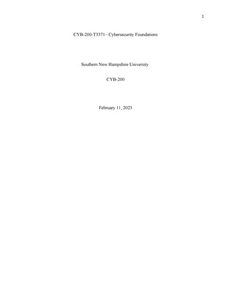 CYB200 Module 6 1 Project One Assignment CYB 200 T3371 Cybersecurity Foundations Southern New