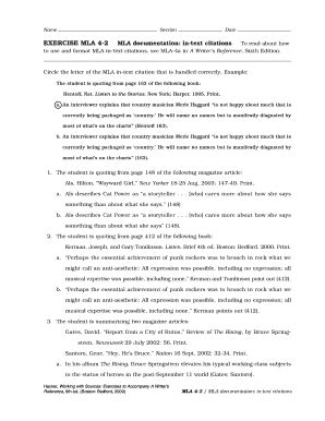 Fillable Online EXERCISE MLA MLA Documentation In Text Citations Fax Email Print PdfFiller