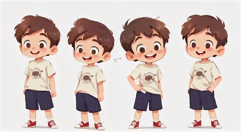 얼굴에 다양한 표정을 짓고 있는 만화 소년의 클로즈업 Seaart Ai