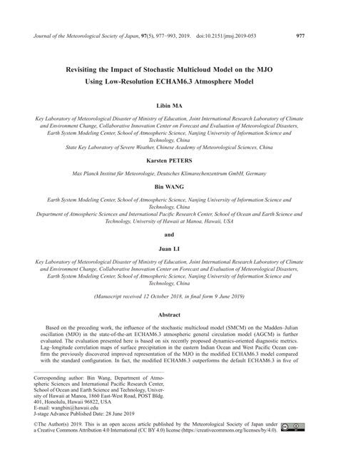 Pdf Revisiting The Impact Of Stochastic Multicloud Model On The Mjo Using Low Resolution