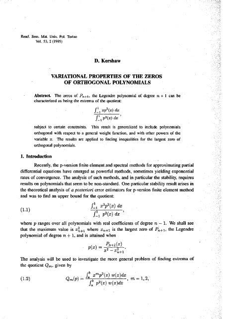 Variational Properties Of The Zeros Of Orthogonal Polynomials
