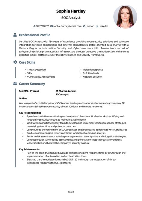 Soc Analyst Security Operations Center Cv Example