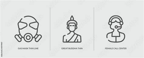Set Of 3 Outline Icons In Logistics Concept Thin Line Icons Including Gas Mask Thin Line Great