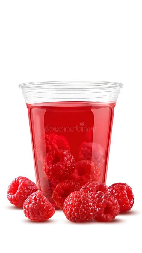 Raspberry Juice In Clear Cup With Fresh Berries Airy Layout And Blank
