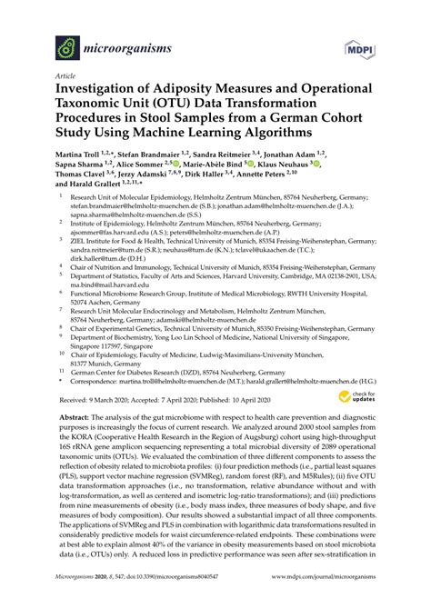 Pdf Investigation Of Adiposity Measures And Operational Taxonomic Unit Otu Data
