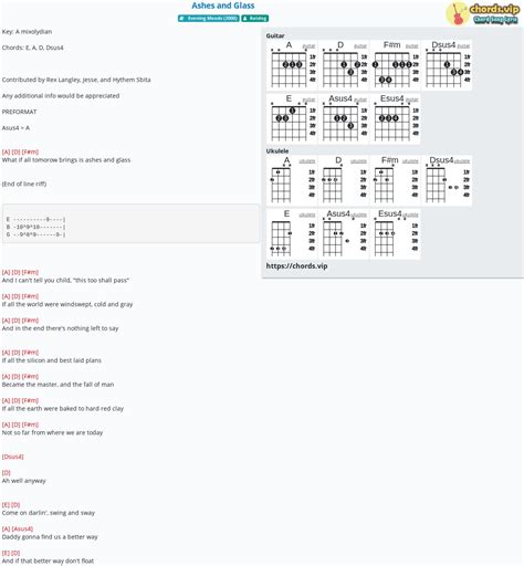 Chord Ashes And Glass Tab Song Lyric Sheet Guitar Ukulele