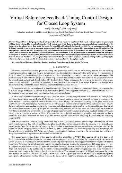 Pdf Virtual Reference Feedback Tuning Control Design For Closed Loop System