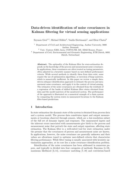 Pdf Data Driven Identification Of Noise Covariances In Kalman Filtering For Virtual Sensing
