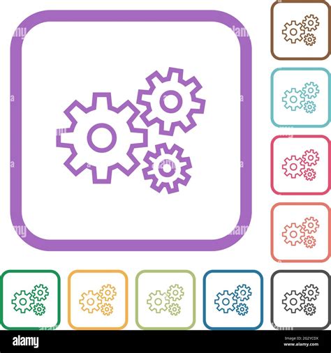 Gears Simple Icons In Color Rounded Square Frames On White Background Stock Vector Image And Art