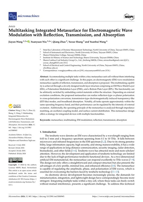 Pdf Multitasking Integrated Metasurface For Electromagnetic Wave Modulation With Reflection