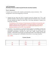 Lab Assignment Updated Lab Assignment Mendelian Genetics Observing The Results Of Human