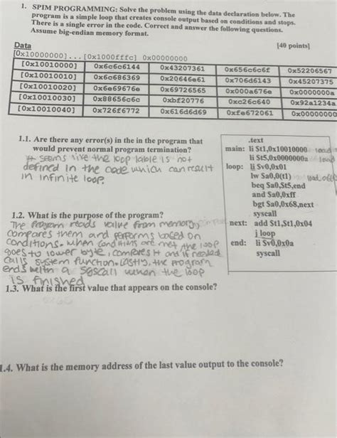 Solved 1 Spim Programming Solve The Problem Using The Data