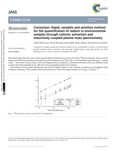 Pdf Correction Rapid Versatile And Sensitive Method For The Quantification Of Radium In