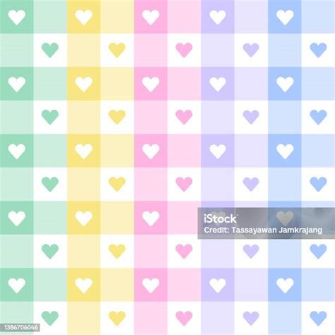 무지개 마음 사랑 발렌타인 데이 보라색 블루 그린 옐로우 핑크 깅엄 패턴 스퀘어 배경 벡터 일러스트 레이션 테이블 보 피크닉 매트 랩 페이퍼 매트 직물 직물 스카프 공휴일에