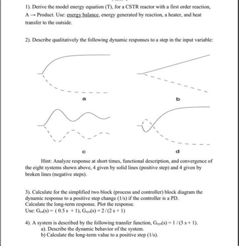 Solved 1 Derive The Model Energy Equation T For A Cstr