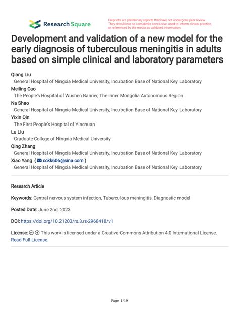 Pdf Development And Validation Of A New Model For The Early Diagnosis Of Tuberculous